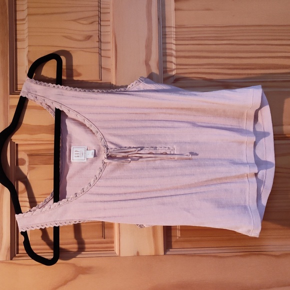 Doen | Tops | Gap X Doen Pink Pointelle Henley Tie Tank Top Large ...